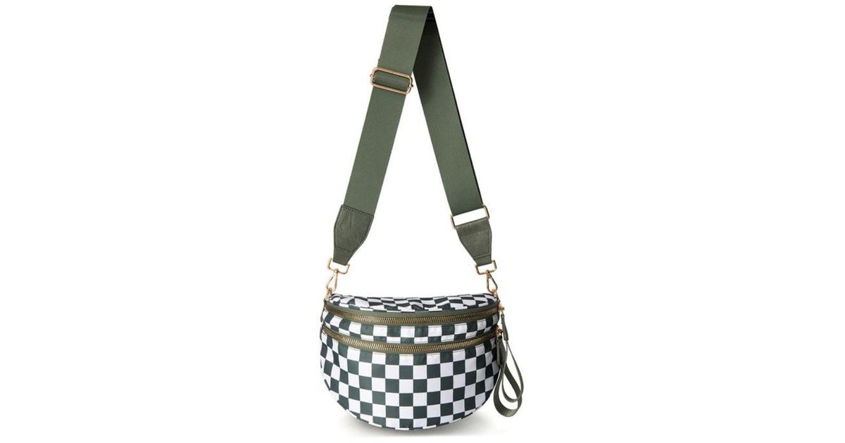 Fashnzfab Frankie Oversize Double Zip Print Crescent Sling in Metallic ...