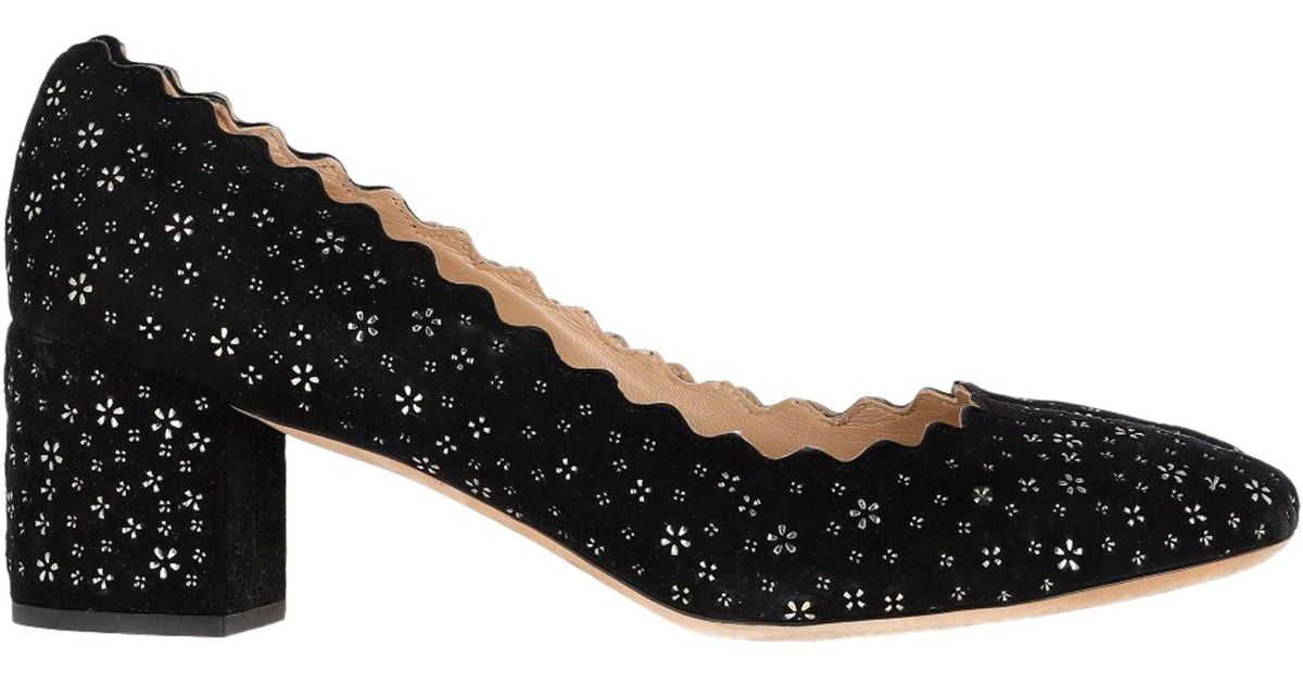 Chloé Floral Studded Scalloped Lauren Pumps in Black | Lyst