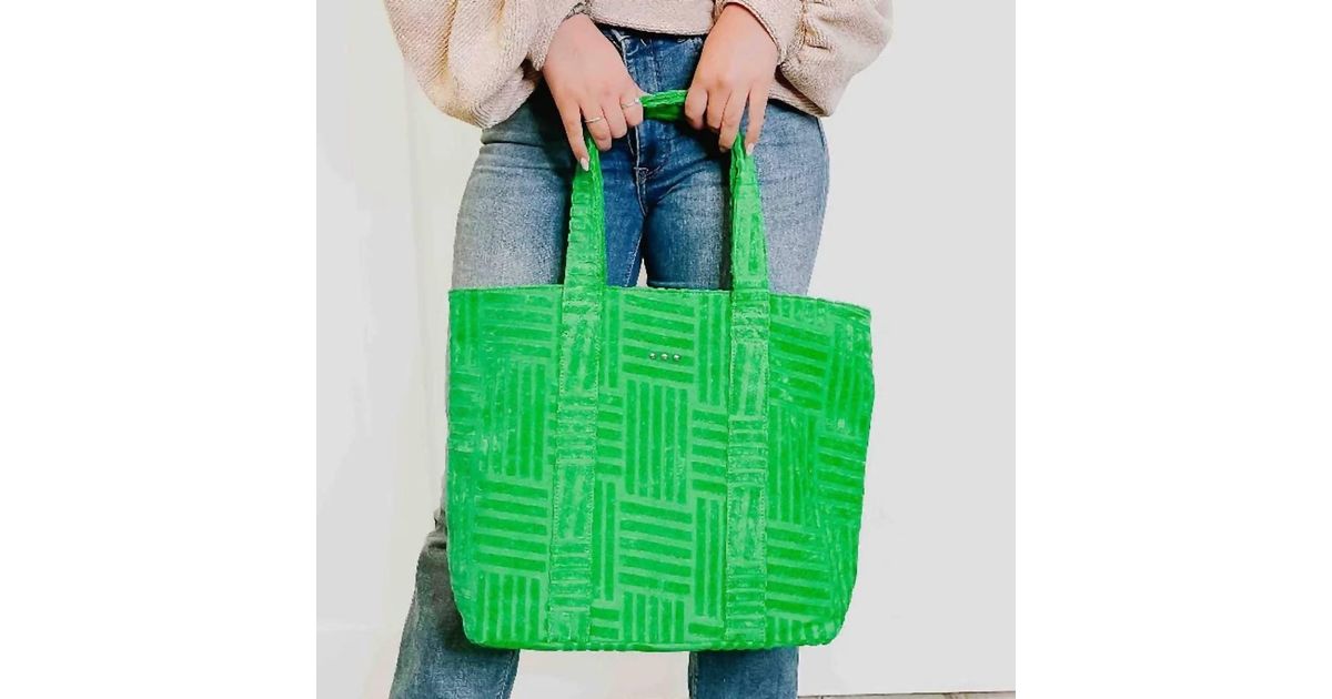 Pretty Simple Teagan Terry Cloth Tote With Matching Pouch in Green | Lyst