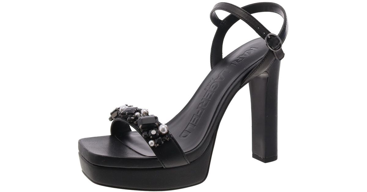 Karl Lagerfeld Jala Leather Embellished Ankle Strap in Black | Lyst