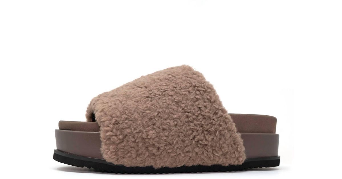Roam Fuzzy Stack Platform Faux Shearling Sandals in Brown | Lyst