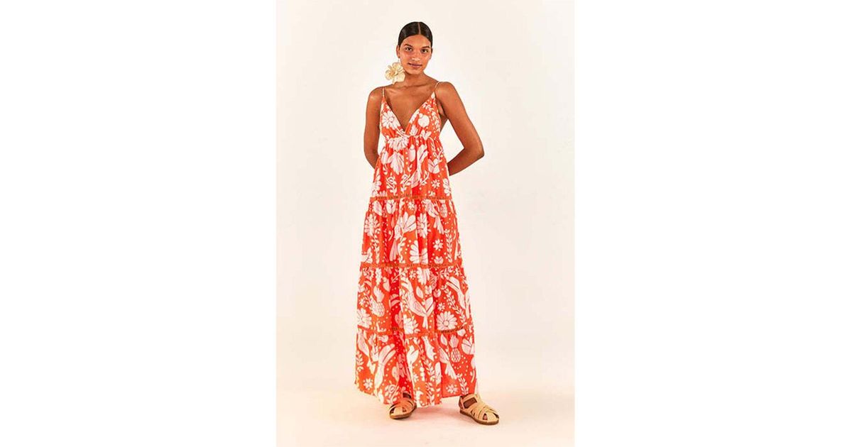 FARM Rio Orange Neon Jungle Tiered Maxi Dress | Lyst