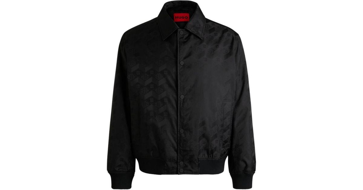HUGO Relaxed-Fit Bomber Jacket With Geometric-Logo Jacquard in Black ...