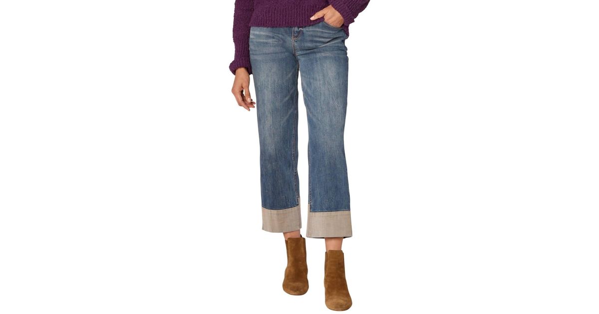 Democracy High Rise Round Up Reverse Self Panel Boyfriend Jeans in Blue ...
