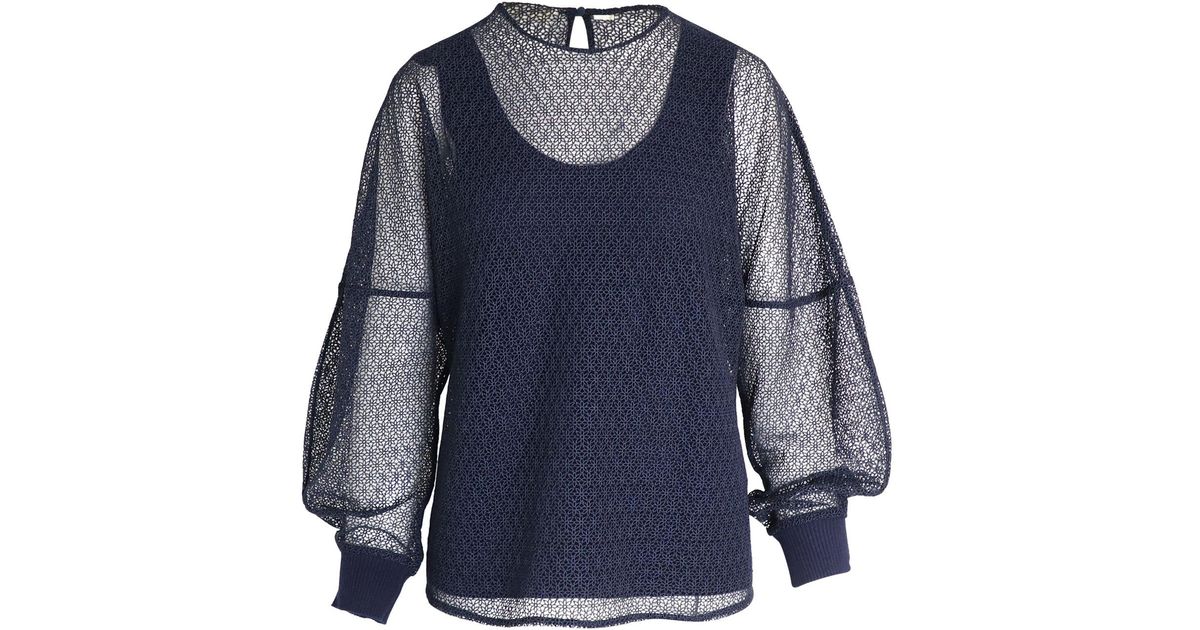 Chloé Chloe Tank Top With Sheer Floral Long-Sleeve Overlay in Blue | Lyst