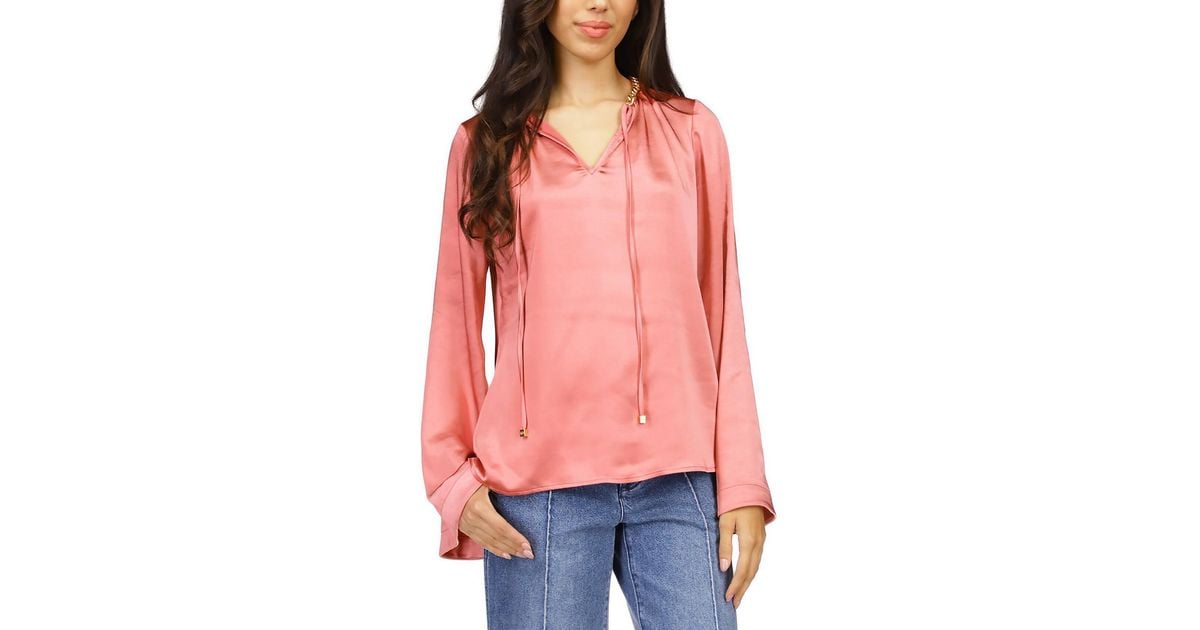 MICHAEL Michael Kors Petites Satin Chain Neck Blouse in Red | Lyst