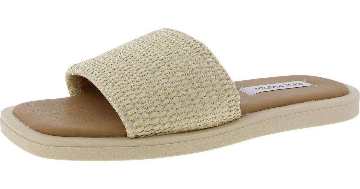 Steve Madden Leigh Woven Straw Slide Sandals in Natural | Lyst