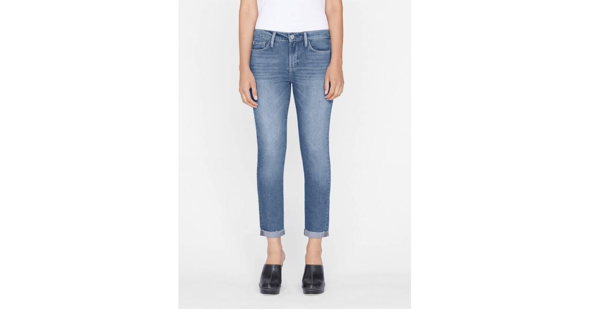 FRAME Le Garcon Rolled Raw After Jeans in Blue | Lyst