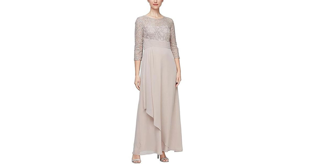 Alex Evenings Chiffon Lace Evening Dress in Natural | Lyst