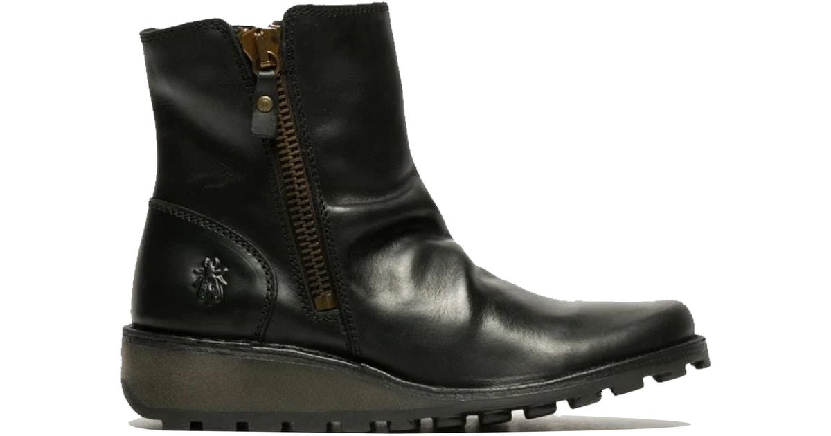 Fly London Mon944 Leather Wedge Heel Ankle Zip Up Chelsea Boots in ...
