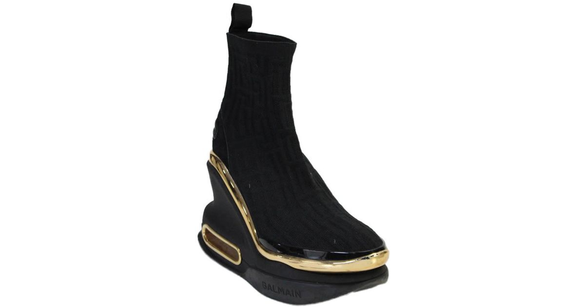 Balmain High Wedge Platform Pull On Ankle Boots in Black | Lyst