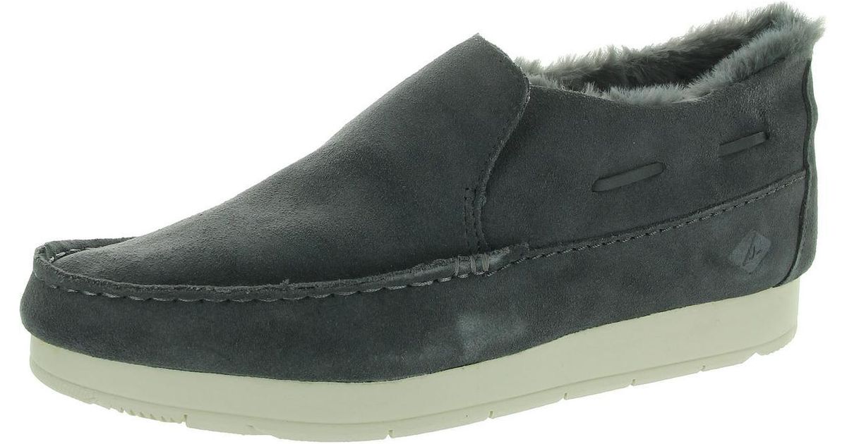 Sperry Top-Sider Moc-Sider Faux Fur Faux Suede Slip-On Shoes in Green ...