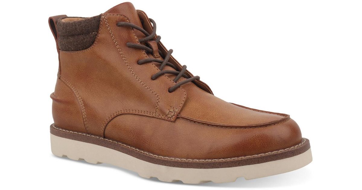 Club Room Comfort Insole Faux Leather Combat & Lace-Up Boots in Brown ...
