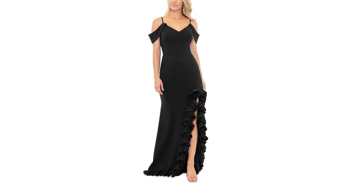 Xscape Ruffled Cold Shoulder Evening Dress in Black | Lyst