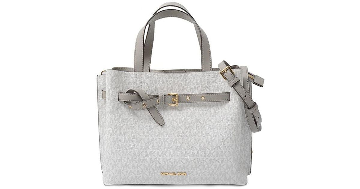 Michael Kors Emilia Satchel Handbag Large Mk Signature in Gray | Lyst