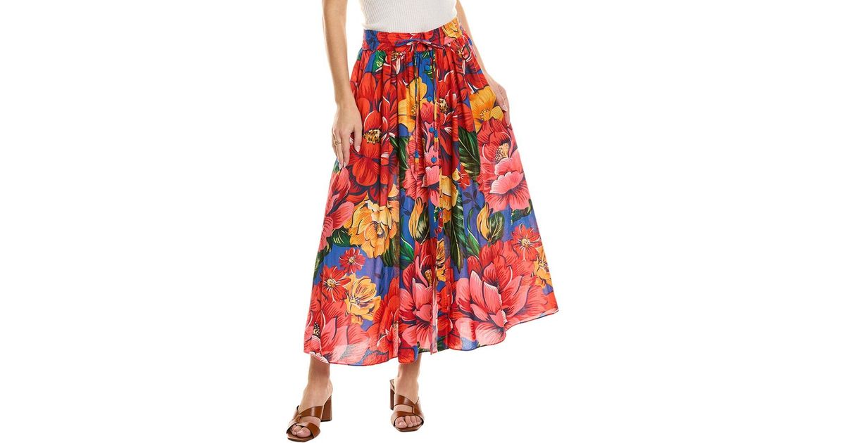 FARM Rio Long Skirt in Red | Lyst
