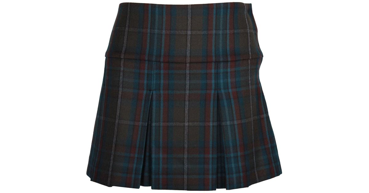 Miu Miu Plaid Pleated Mini Skirt In Green Wool In Blue Lyst