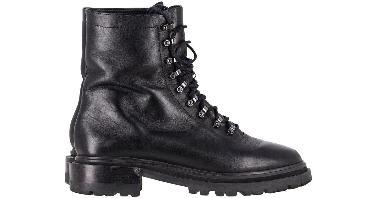 Porte & Paire Ribbed-Knit Trimmed Leather Combat Boots in Black | Lyst