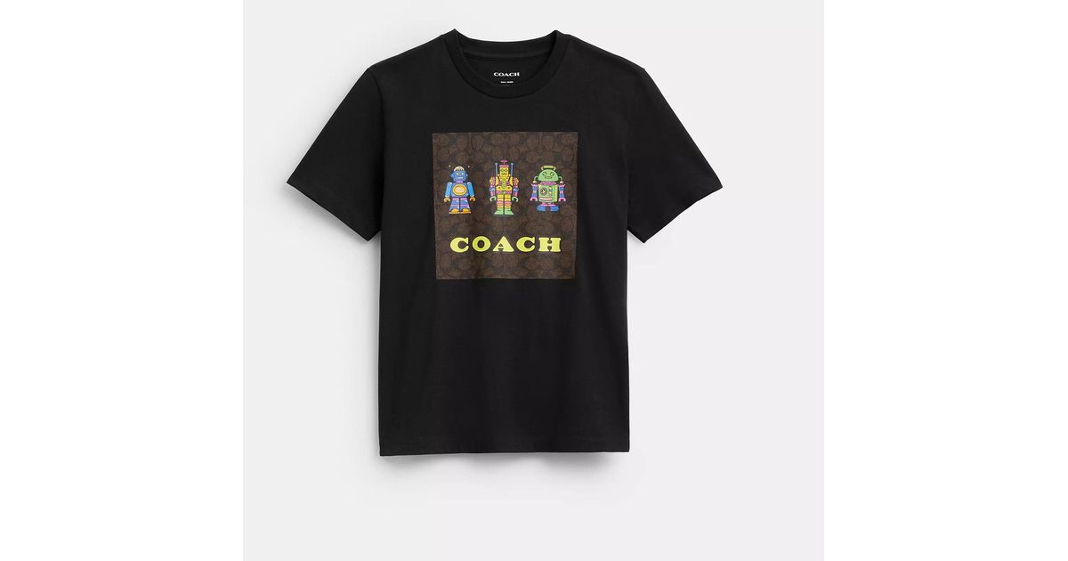 COACH Cosmic Coach Robot Print Signature Square T Shirt in Black | Lyst