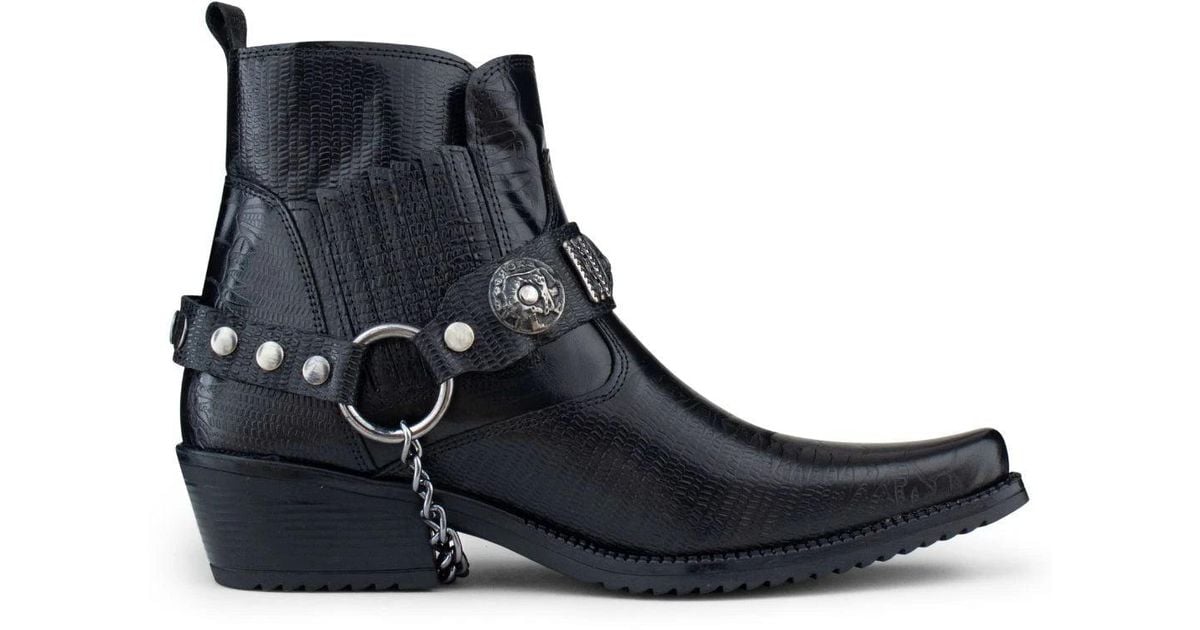 Etor Real Leather Cowboy Ankle Boots With Chain in Blue for Men | Lyst