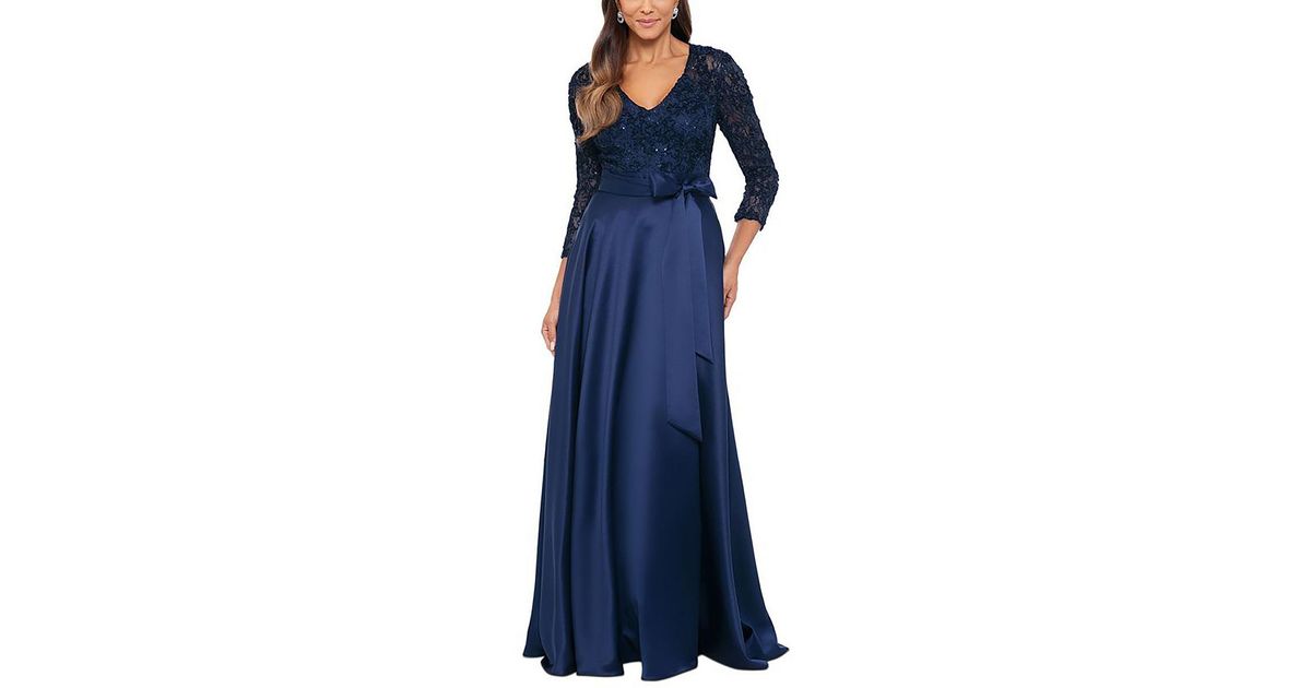 Xscape Lace Long Evening Dress in Blue | Lyst