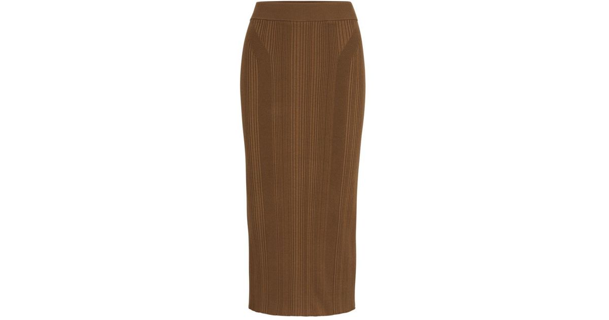 BOSS Knitted Pencil Skirt With Ribbed Structure in Brown | Lyst