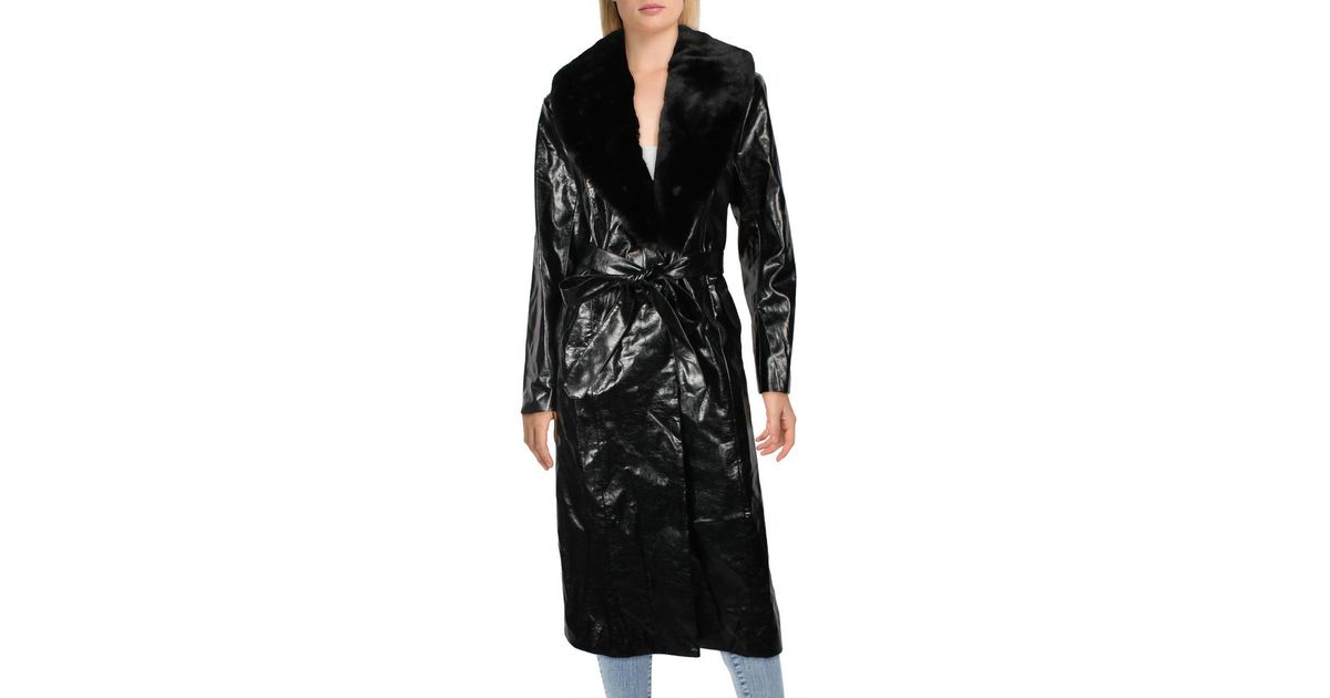 Danielle Bernstein Faux Leather Long Trench Coat in Black | Lyst