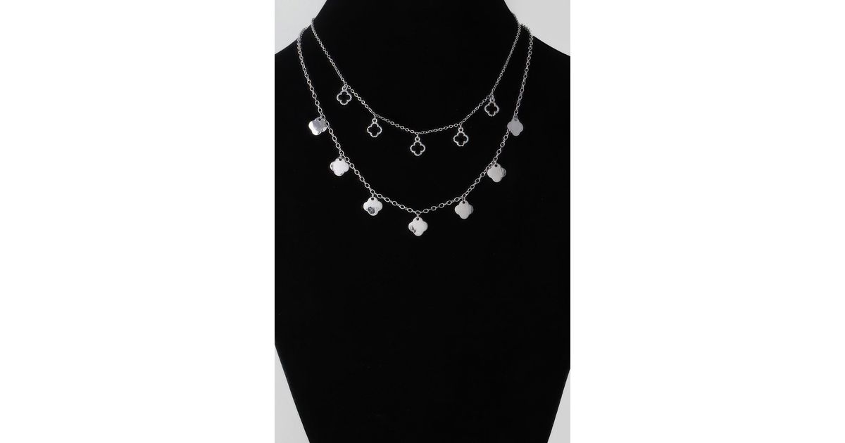 Fashnzfab Double Clover Charm Chain Necklace in Black | Lyst