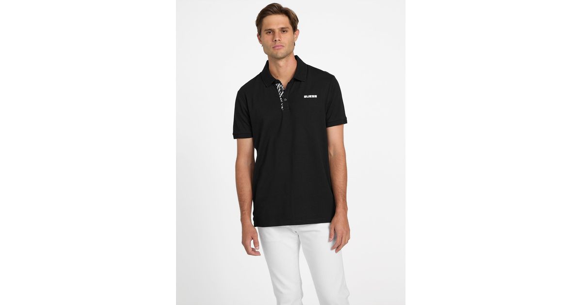 Guess Eco Erwin Logo-Tape Polo in Black for Men | Lyst