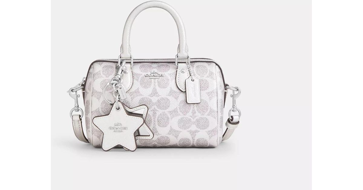COACH Boxed Mini Rowan Crossbody Bag And Mirror Bag Charm Set in White ...