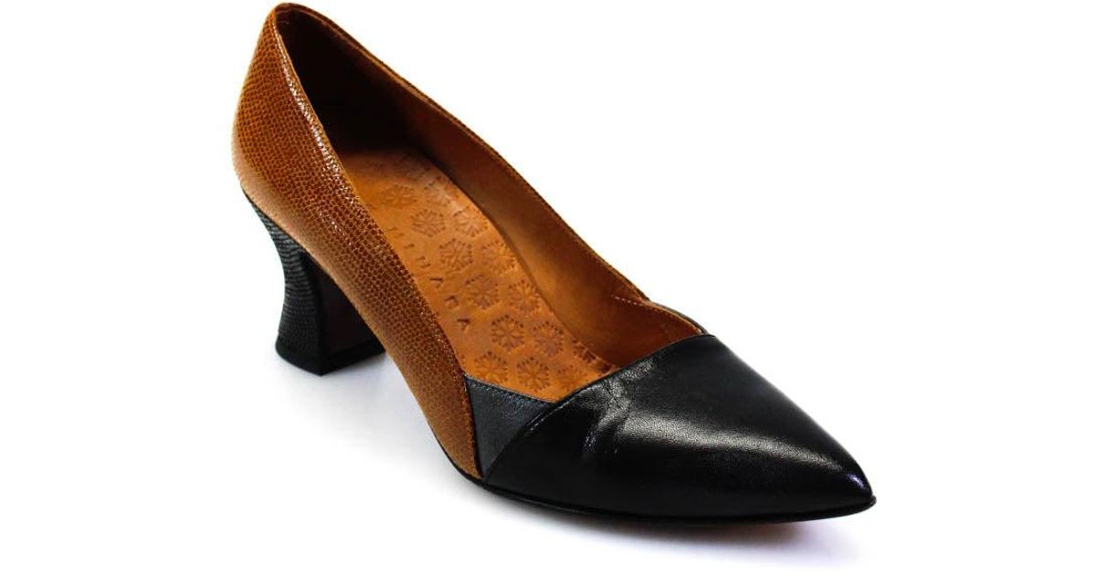 Chie Mihara Pointed Leather Two Tone Spool Heels in Brown | Lyst