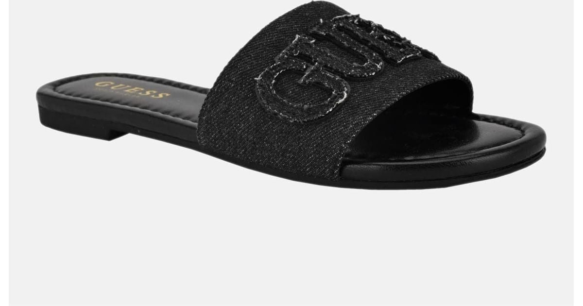 Guess Havas Denim Slide Sandals in Black | Lyst