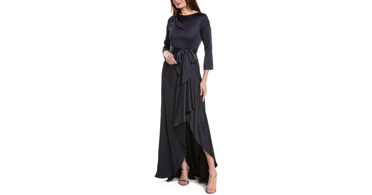 Teri Jon Tuck Ruched Waist Gown in Blue | Lyst