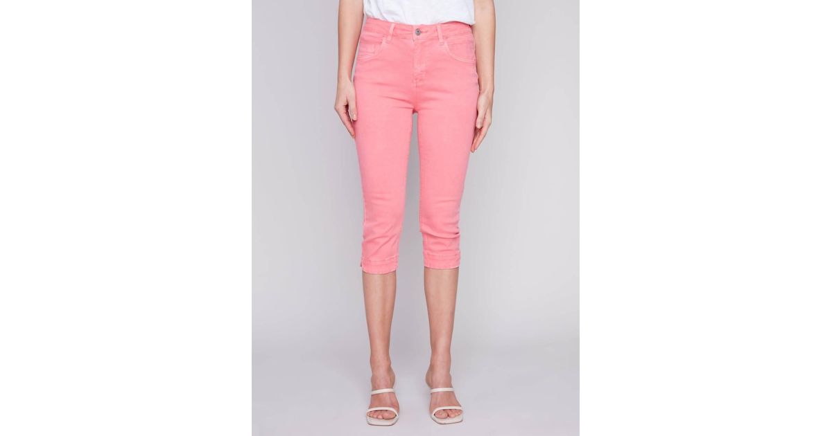 Charlie b Knee High Capri Twill Pants in Pink | Lyst