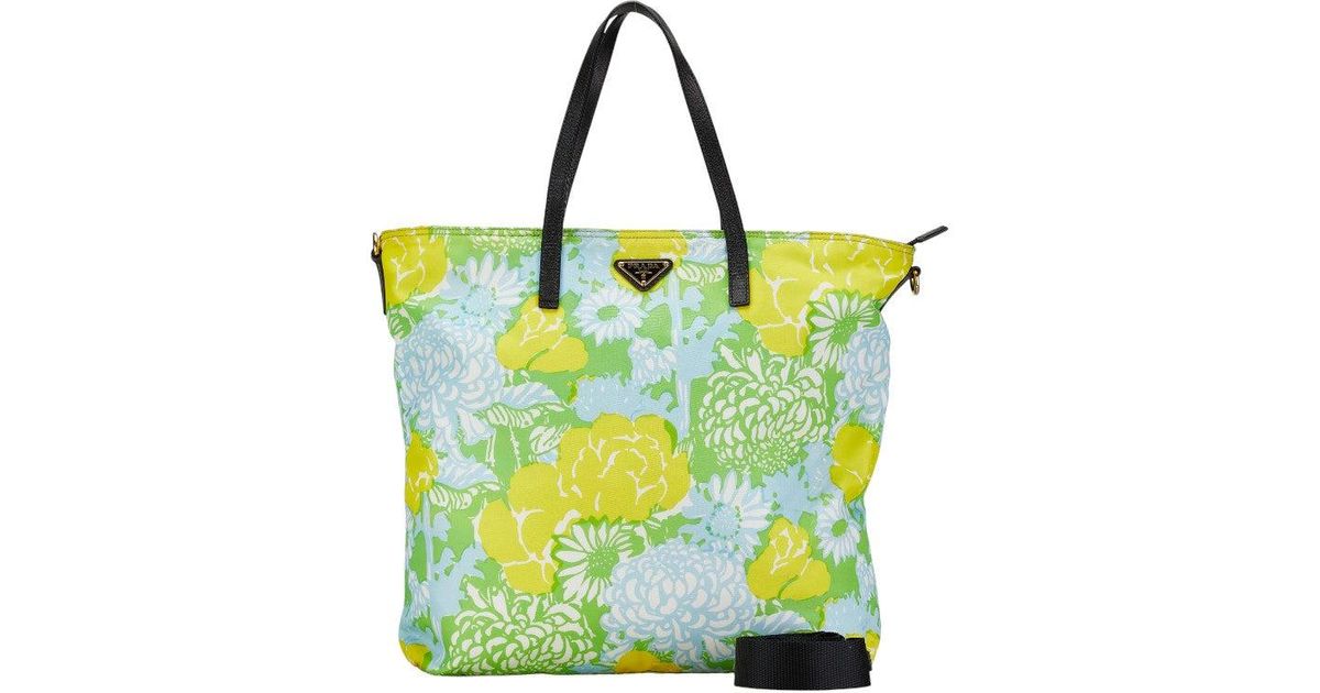 Prada Nylon Leather Triangle Logo Plate Flower Motif 2Way Handbag ...