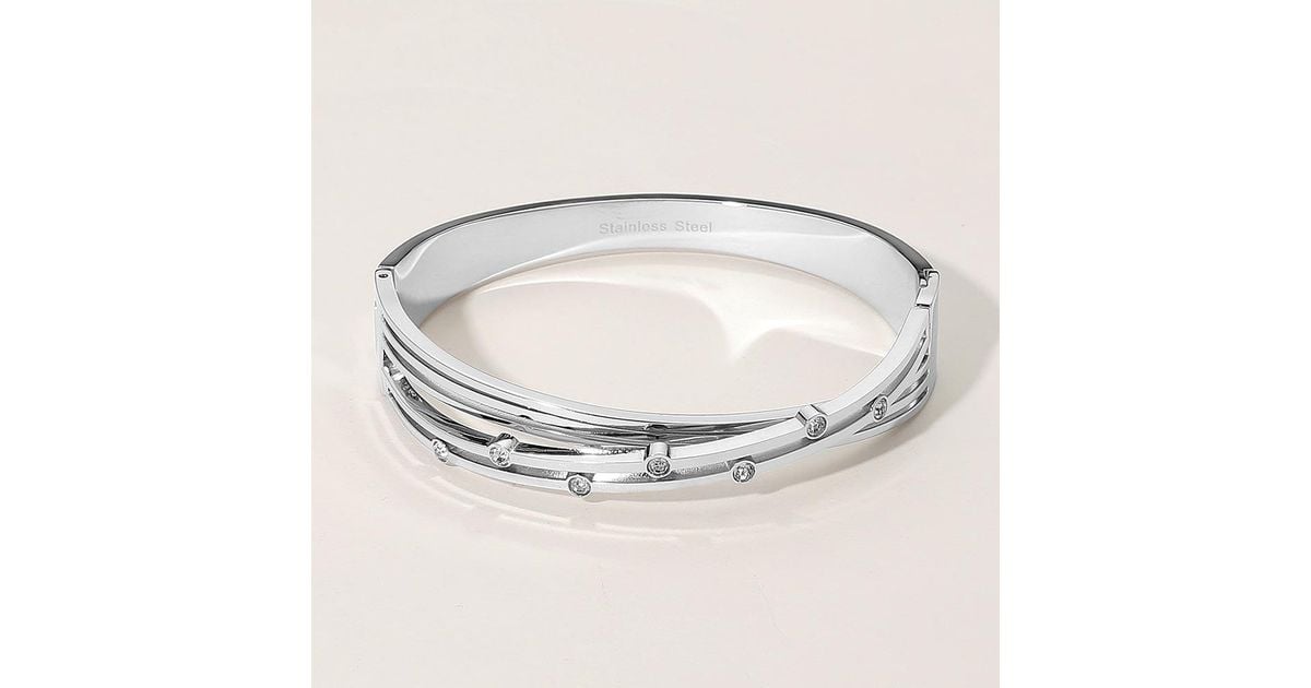 Fashnzfab Stainless Steel Stone Bezel Embellished Split Twisted Hinged ...