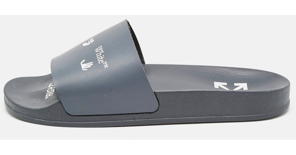 Off-White c/o Virgil Abloh Leather Logo Pool Slide Flats in Blue | Lyst