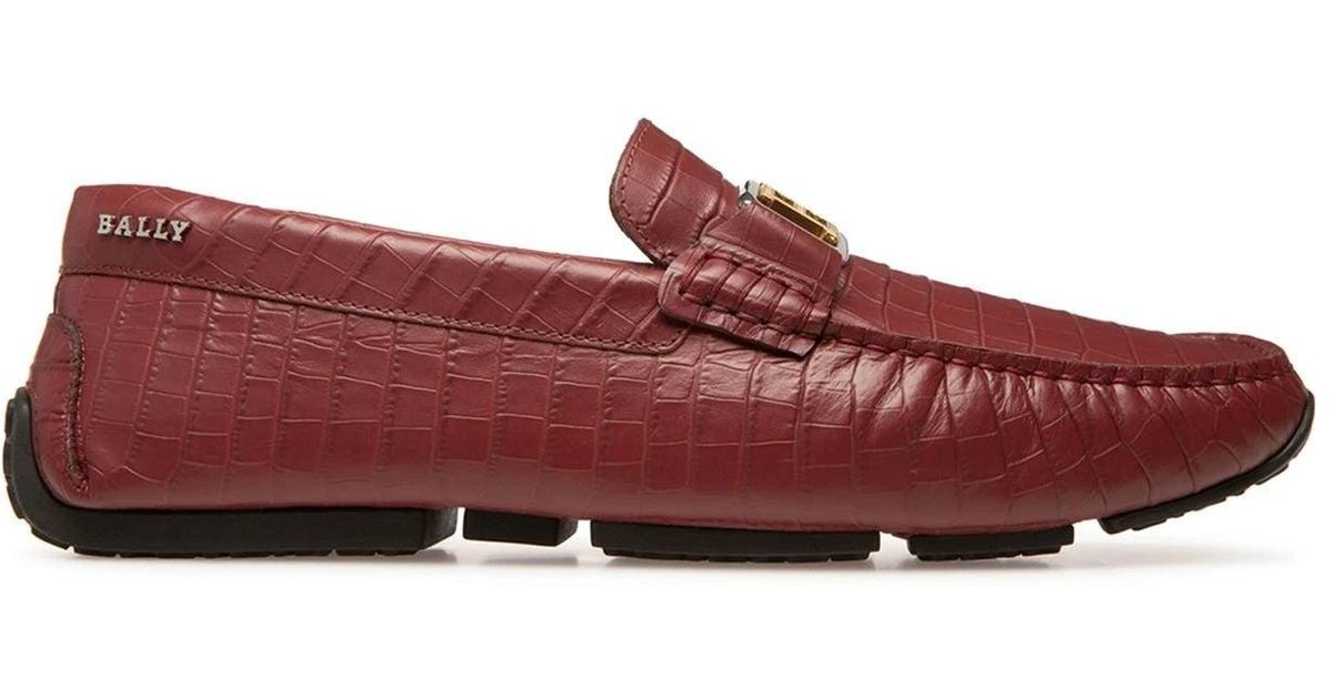 Bally Palan 6300826 Heritage Calf Embossed Leather Loafers in Red for ...