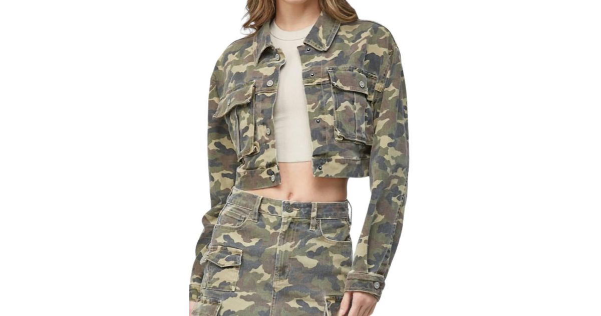Hidden Jeans Camo Cropped Cargo Jacket in Gray | Lyst