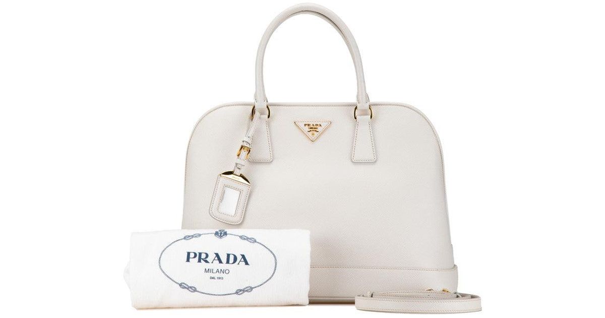 Prada Leather Triangle Logo Plate 2Way Handbag in White | Lyst