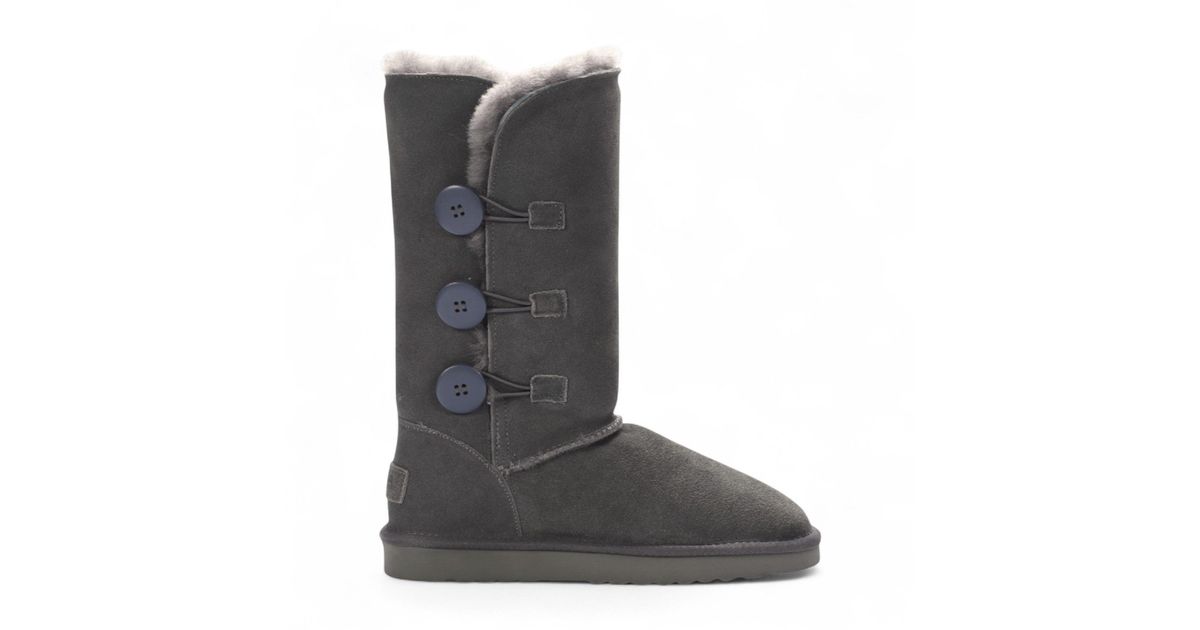 Infinity Leather Sheepskin Suede Button Warm Winter Calf Boots in Gray ...