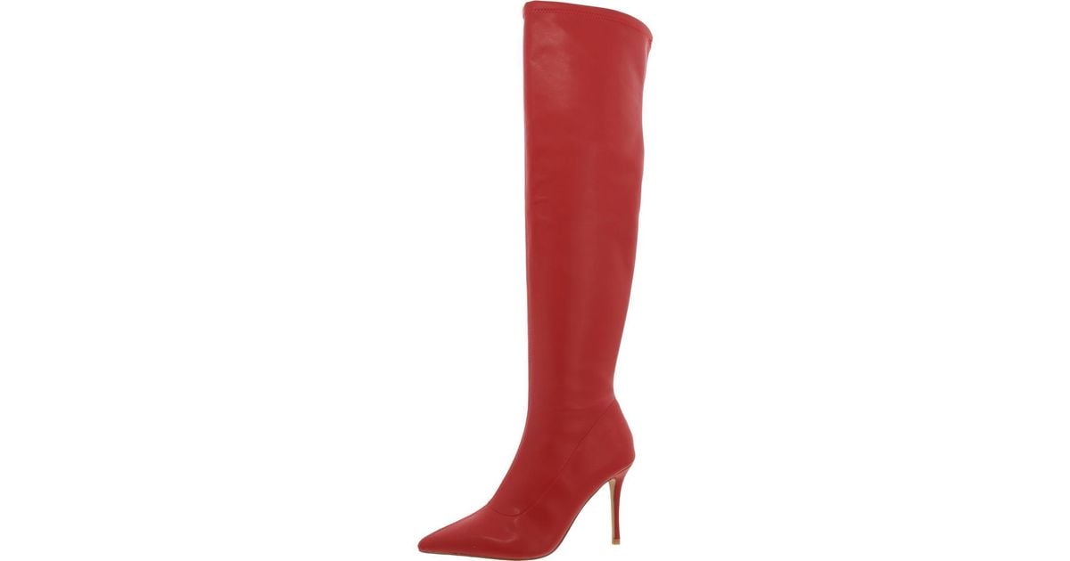 Steve Madden Garnished Tall Faux Leather Knee-High Boots in Red | Lyst