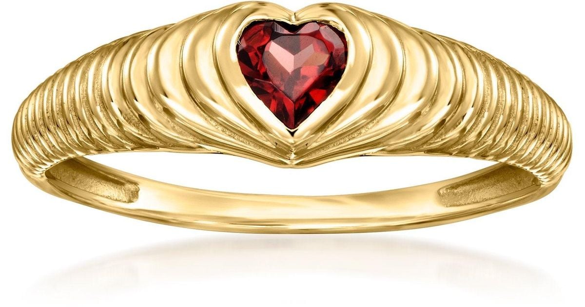 Ross-Simons Garnet Heart Ring in Metallic | Lyst