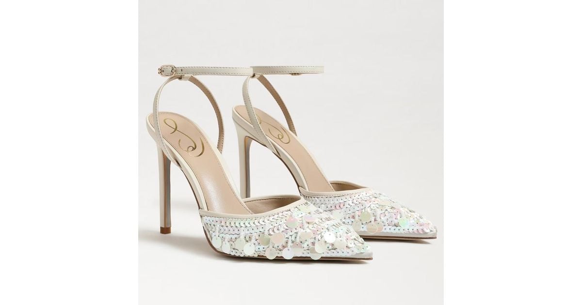 Sam Edelman Avril Pump Ivory Sequin Ankle Strap Stiletto Heel Khd650 in ...