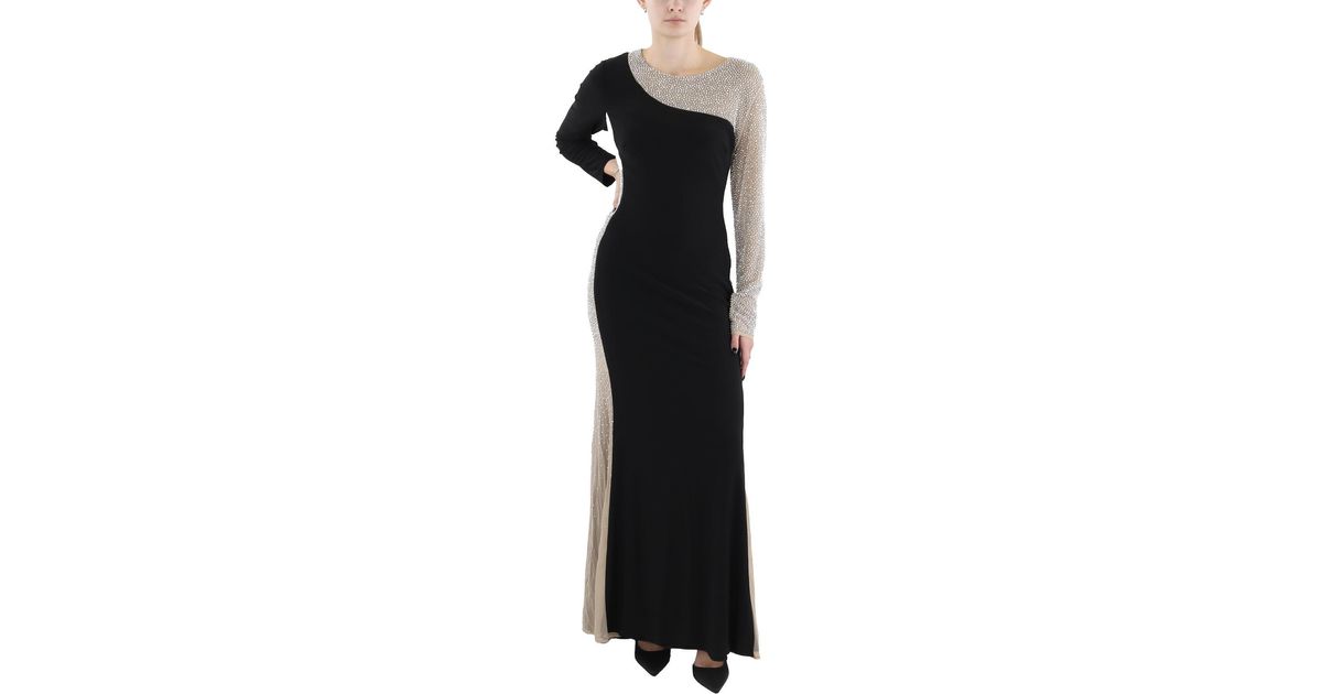 Xscape Beaded Illusion Evening Dress in Black | Lyst