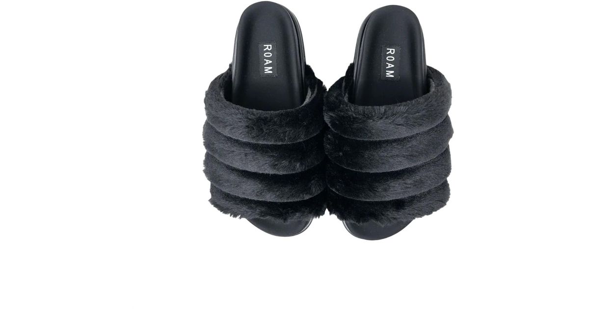 Roam Faux Fur Bunny Slipper in Black | Lyst