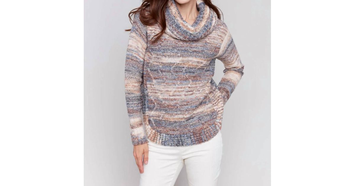 Charlie b Two-Tone Yarn Color Cowl-Neck Sweater in Gray | Lyst