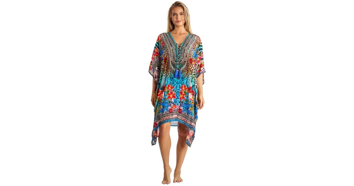 La Moda Clothing Krista Short Kaftan in Red | Lyst