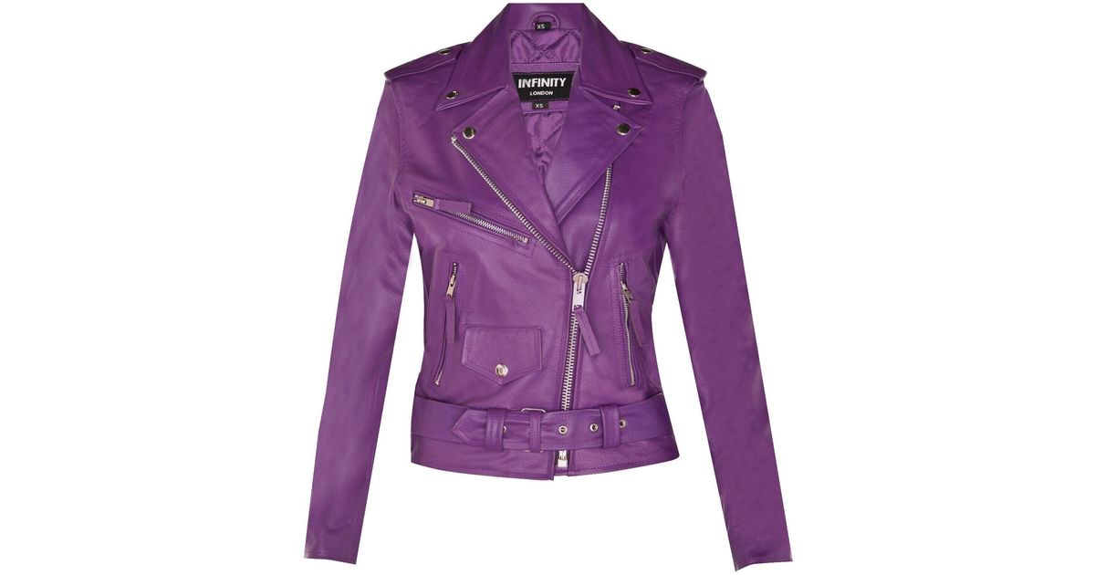 Infinity Leather Cowhide Leather Biker Jacket-Mansfield in Purple | Lyst