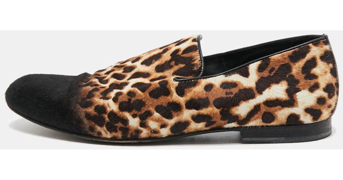 Jimmy Choo Tricolor Leopard Print Calf Hair Smoking Slippers in Brown ...